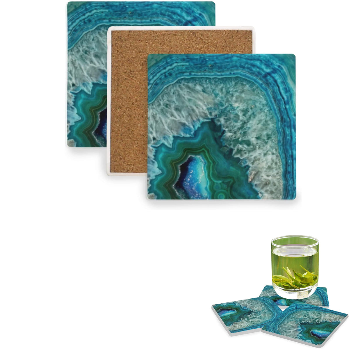 Square Ceramic Coasters With Cork Base - Yorkn Inc