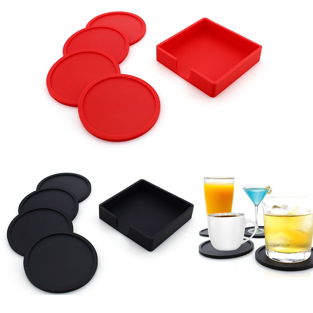 Set Of 4 Silicone Coasters With Holder - Yorkn Inc